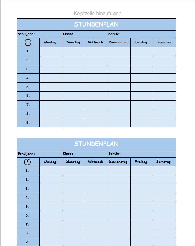 Stundenplan | Excel Vorlage zum Herunterladen