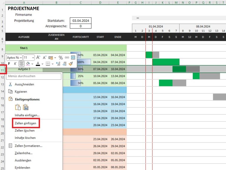 Gantt-Diagramm | Excel Vorlage zum Herunterladen