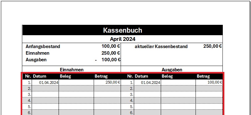 Kassenbuch | Excel Vorlage zum Herunterladen